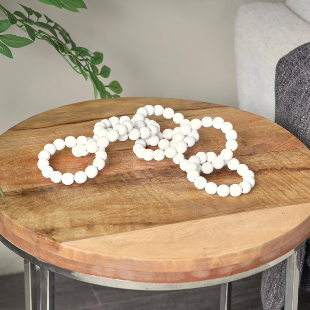 Litton Lane 5 in. x 2 in. White Wood Beaded 7 Link Chain Sculpture ...