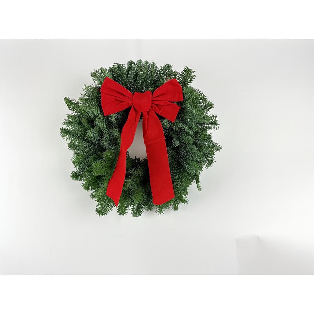 20 in. Fresh Cut Noble Fir Wreath With Red Bow 1010000321 - The Home Depot