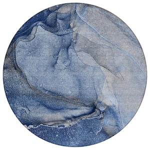 HomeRoots Blue and Gray 8 ft. Round Woven Abstract Polyester Round ...