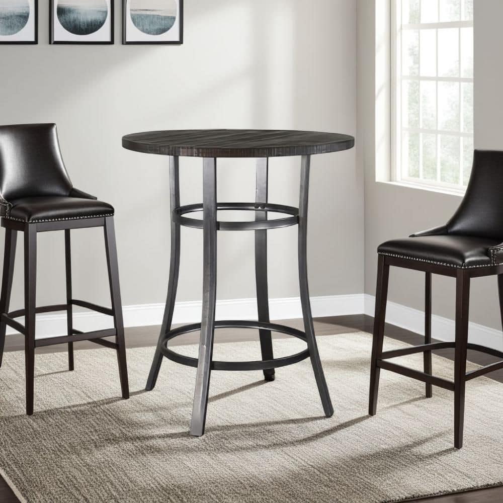 Benjara Flint 1-Bottle Dark Brown Round Bar Height Table BM324810 - The ...