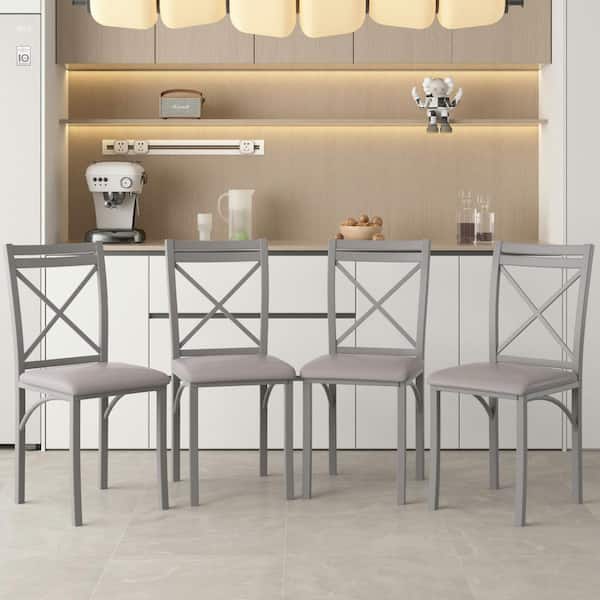 VECELO Dining Chairs (Set of 4) w/Steel Legs, Ergonomic Back and PU ...