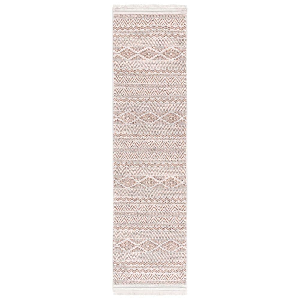 SAFAVIEH Wicker 2 ft. x 8 ft. Orange/Beige Geometric Striped Runner Rug ...