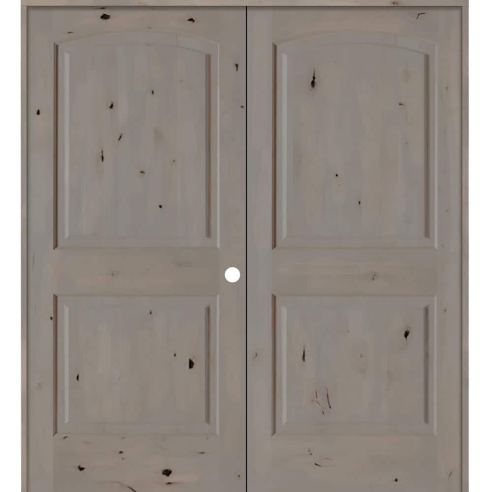 Krosswood Doors 72 in. x 80 in. Rustic Knotty Alder 2-Panel Left Handed Grey Stain Wood Double ...