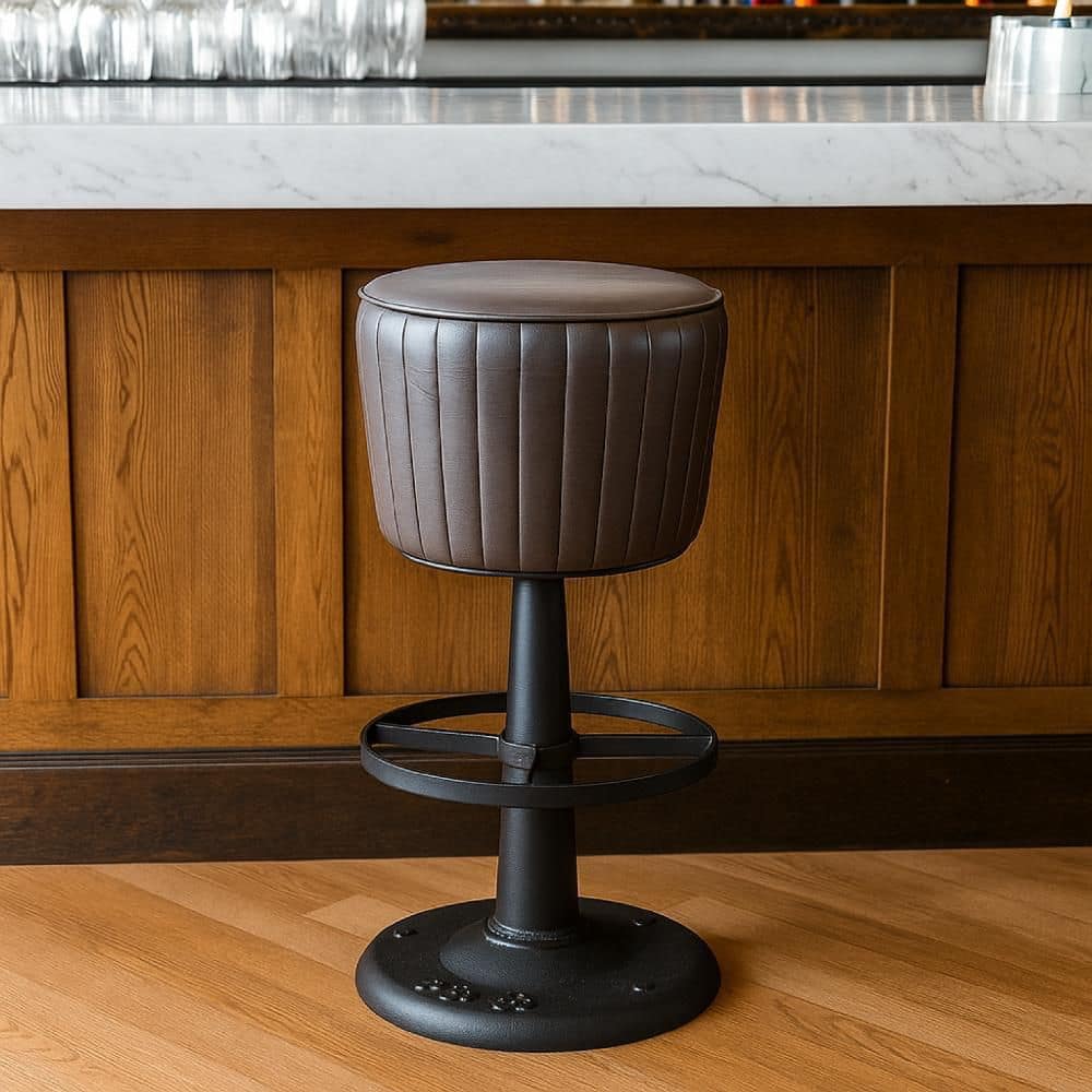 Benjara 26 in. H Black and Gray Backless Metal Bar Stool with Leather ...