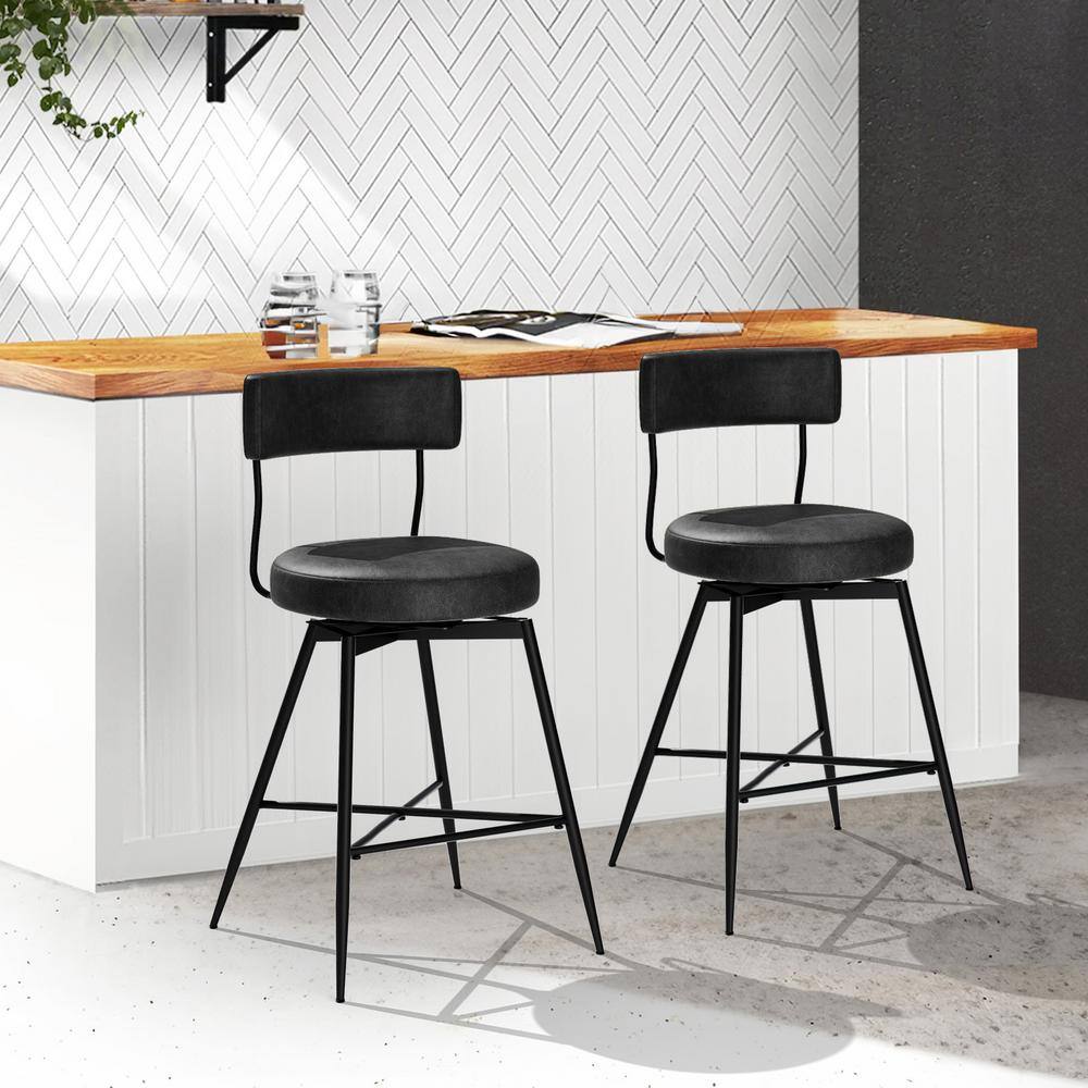 JEAREY Peel PU 27 in. Swivel Black Metal High Bar Stool (Set of 2 ...