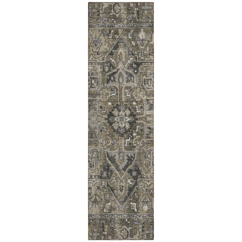 HomeRoots Taupe and Dark Taupe 2 ft. x 8 ft. Woven Oriental Runner ...