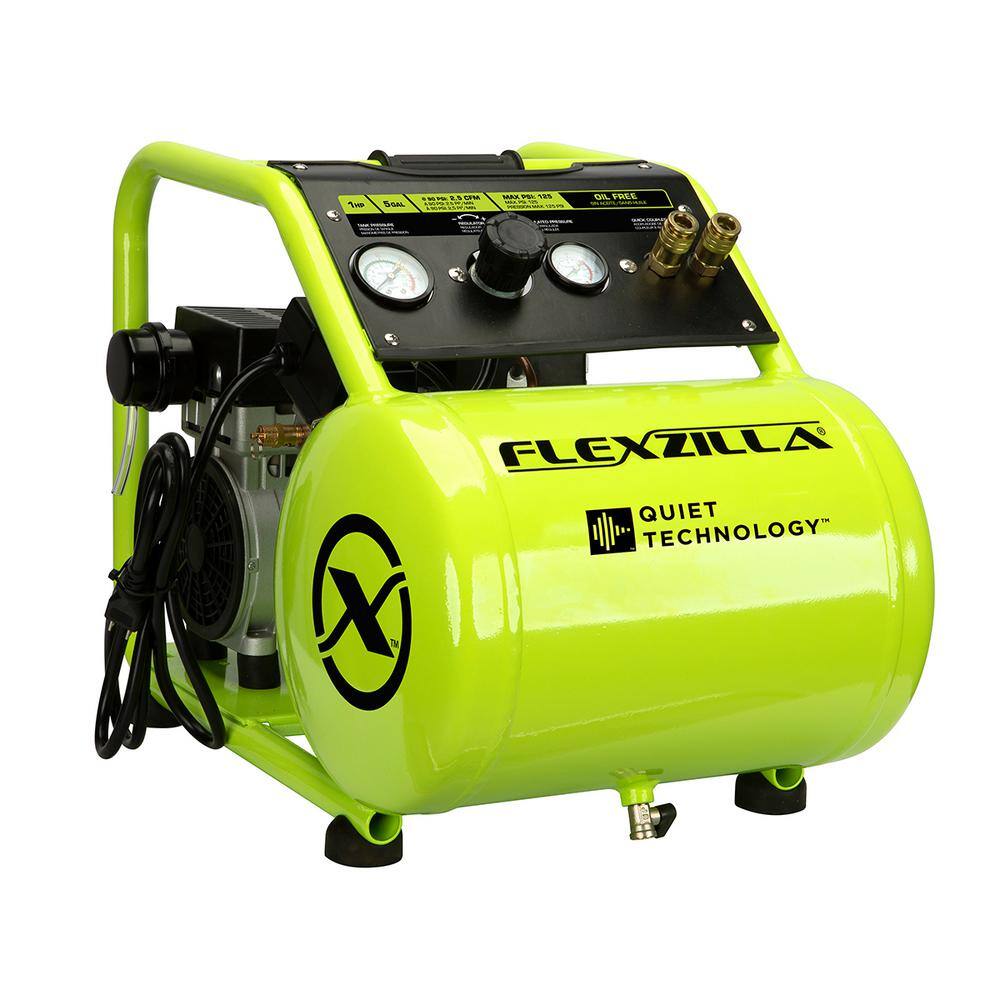 Flexzilla 5 Gal. 1 HP Portable Electric Air Compressor with Quiet ...
