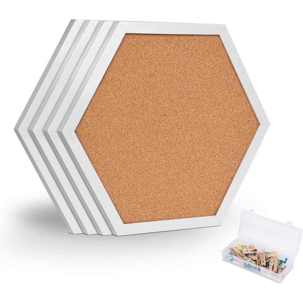 Afoxsos Hexagonal Cork Board 4-Pack Natural Wood with Frame Decorative ...