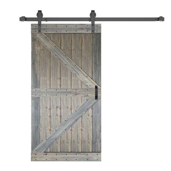 ISLIFE K Style 36 in. x 84 in. Carbon Gray Finished Soild Wood Sliding ...