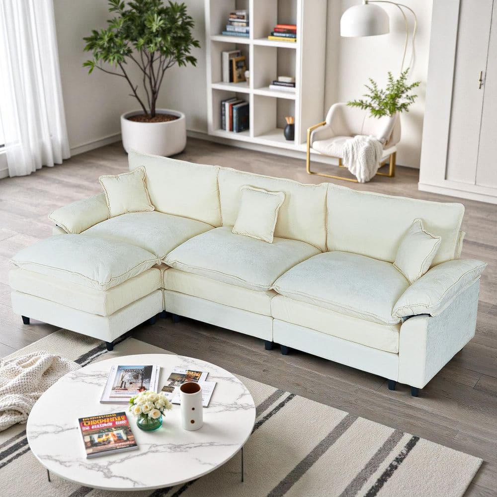 WONDER COMFORT Chic Oversized 121.65 in. Pillows Armrests L-Shape Chenille DIY Combination ...