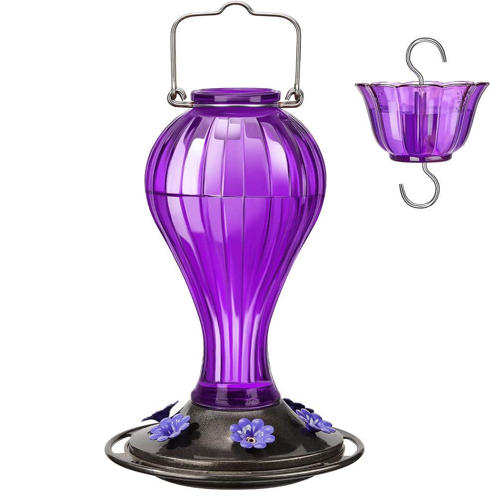 Phewnyzo High Quality Purple Glass Hanging Humming Bird Nectar Feeder ...