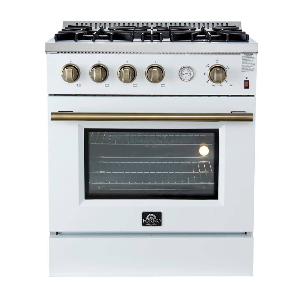 Forno Marco 30 in. Gas Range White & Antique Brass, 4-Burners 37,000 ...