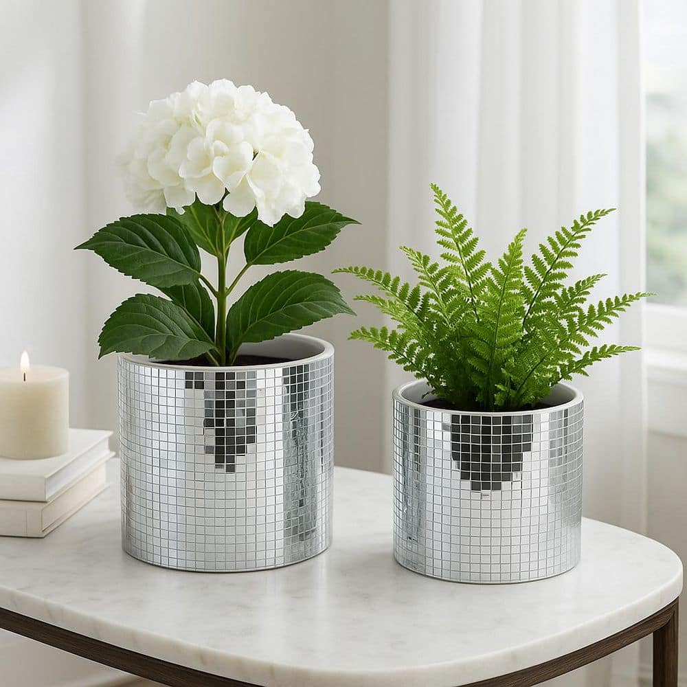 Liv & Skye 6 in. and 7 in. Silver Ceramic Mirrored Tile Disco ...