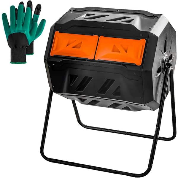 43 Gallon Outdoor Compost Bin, Dual Chamber Tumbling Composter with ...