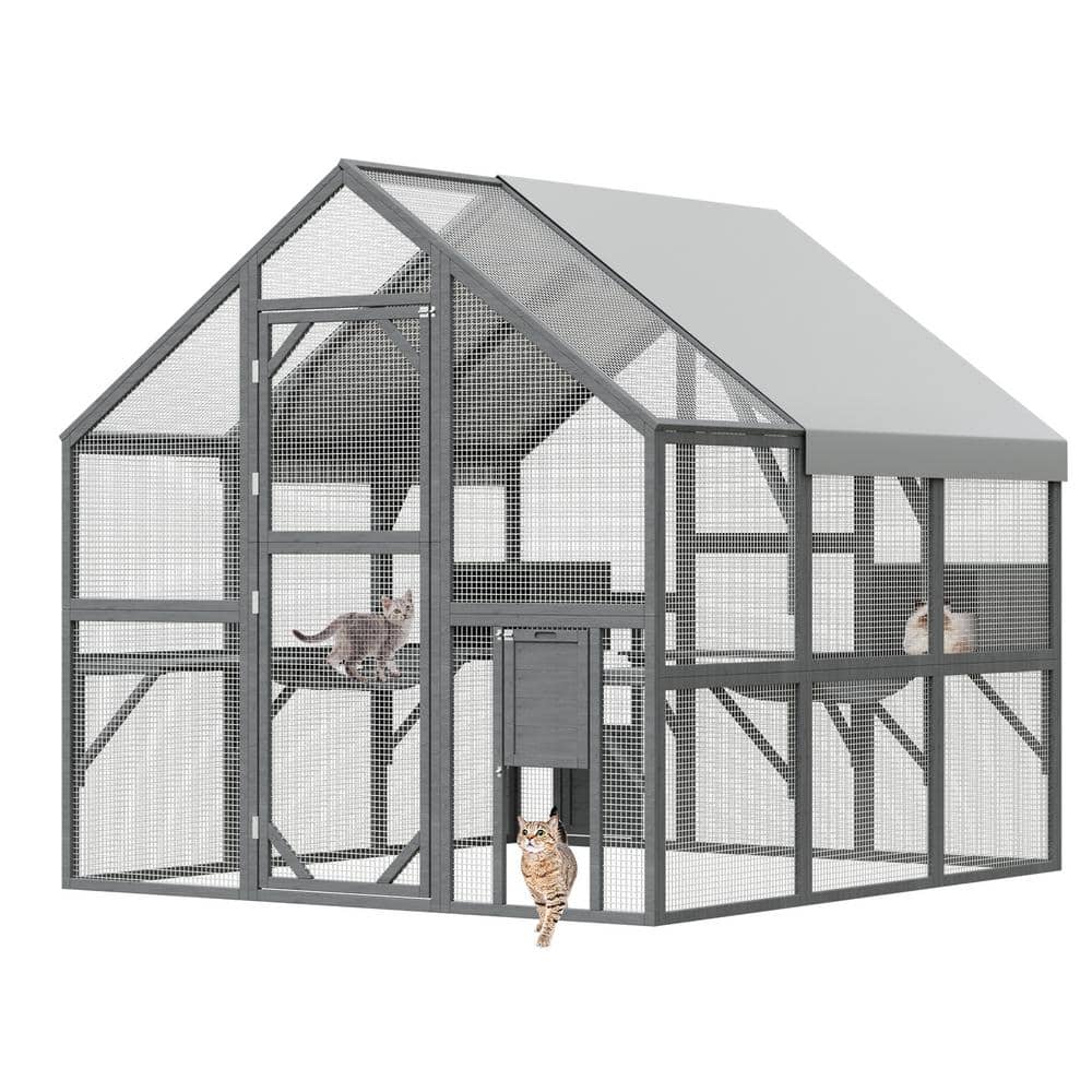 FUFU&GAGA Large Wooden Outdoor Cat Cage, Cat Run Enclosure Walk in Cat ...