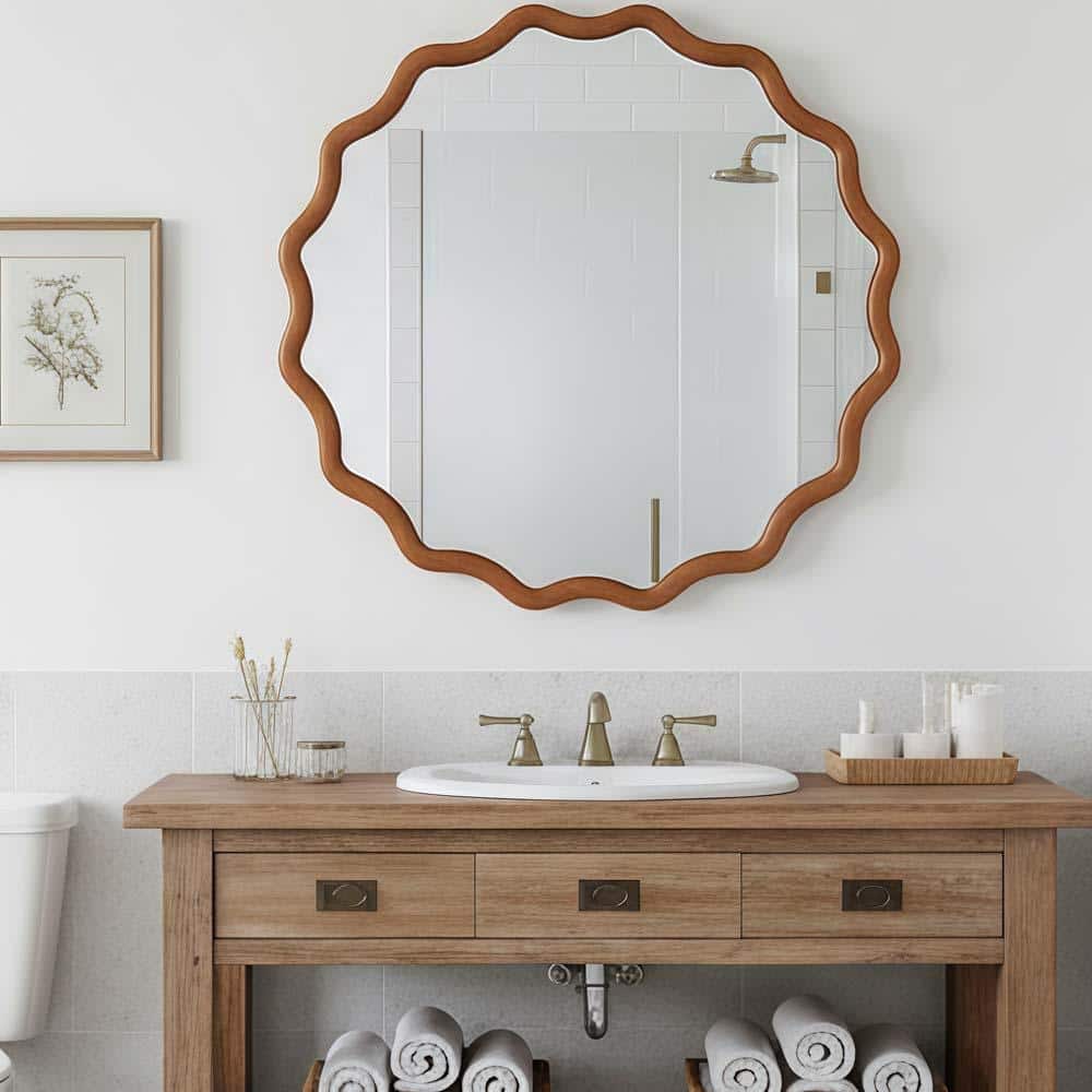 36 in W x 36 in. H Bathroom Vanity Mirror, Wavy Round Wall Mirror ...