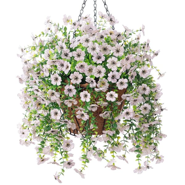 26 in. White Indoor/Outdoor Hanging Artificial Daisy Flowers in Brown ...