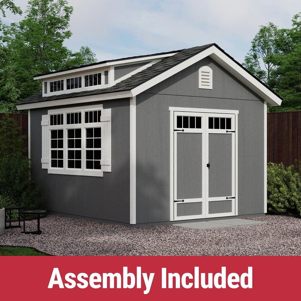 Handy Home Products Pro Assembled Windemere 10 ft. x 12 ft. Wood Garden Shed Storage w/ Floor ...