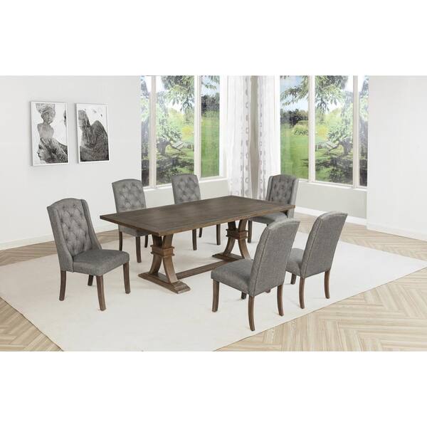 Best Quality Furniture Elise 7-Piece Rectangle Rustic Grey Finish Wood ...