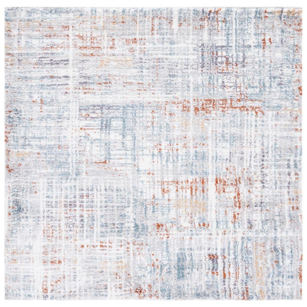 SAFAVIEH Berber Shag 8 ft. x 8 ft. Blue Rust/Ivory Abstract Striped ...