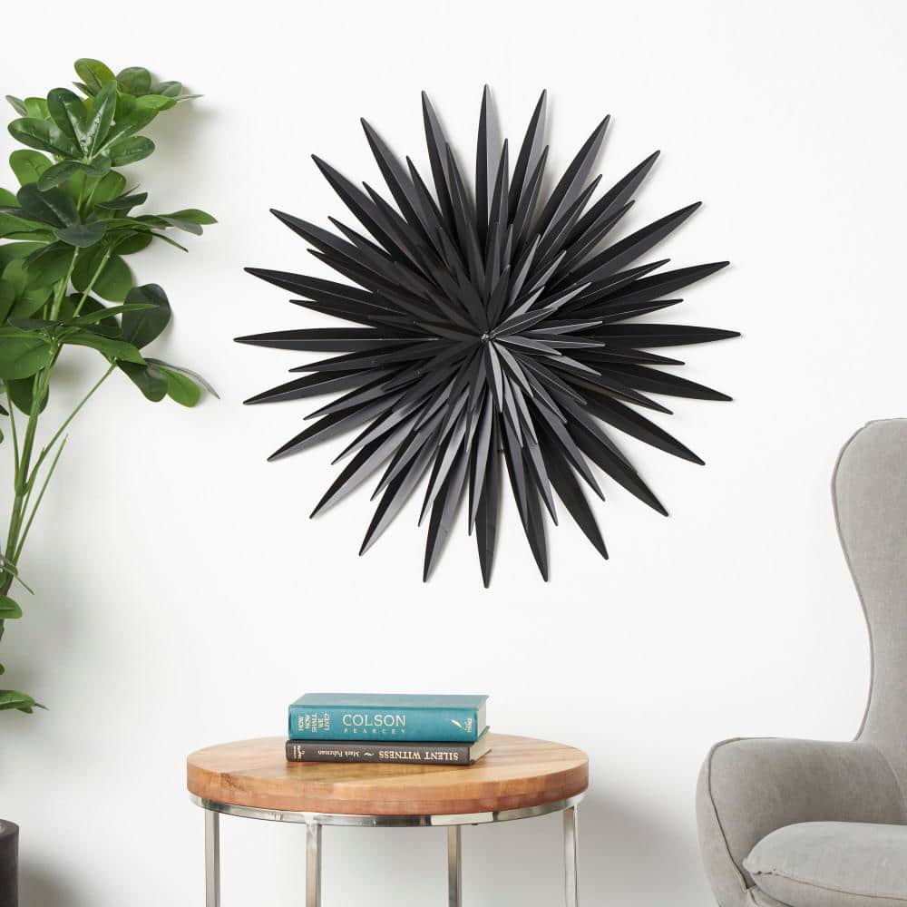 Litton Lane 28 in. x 28 in. Metal Black Large Layered 3D Sunburst Wall ...
