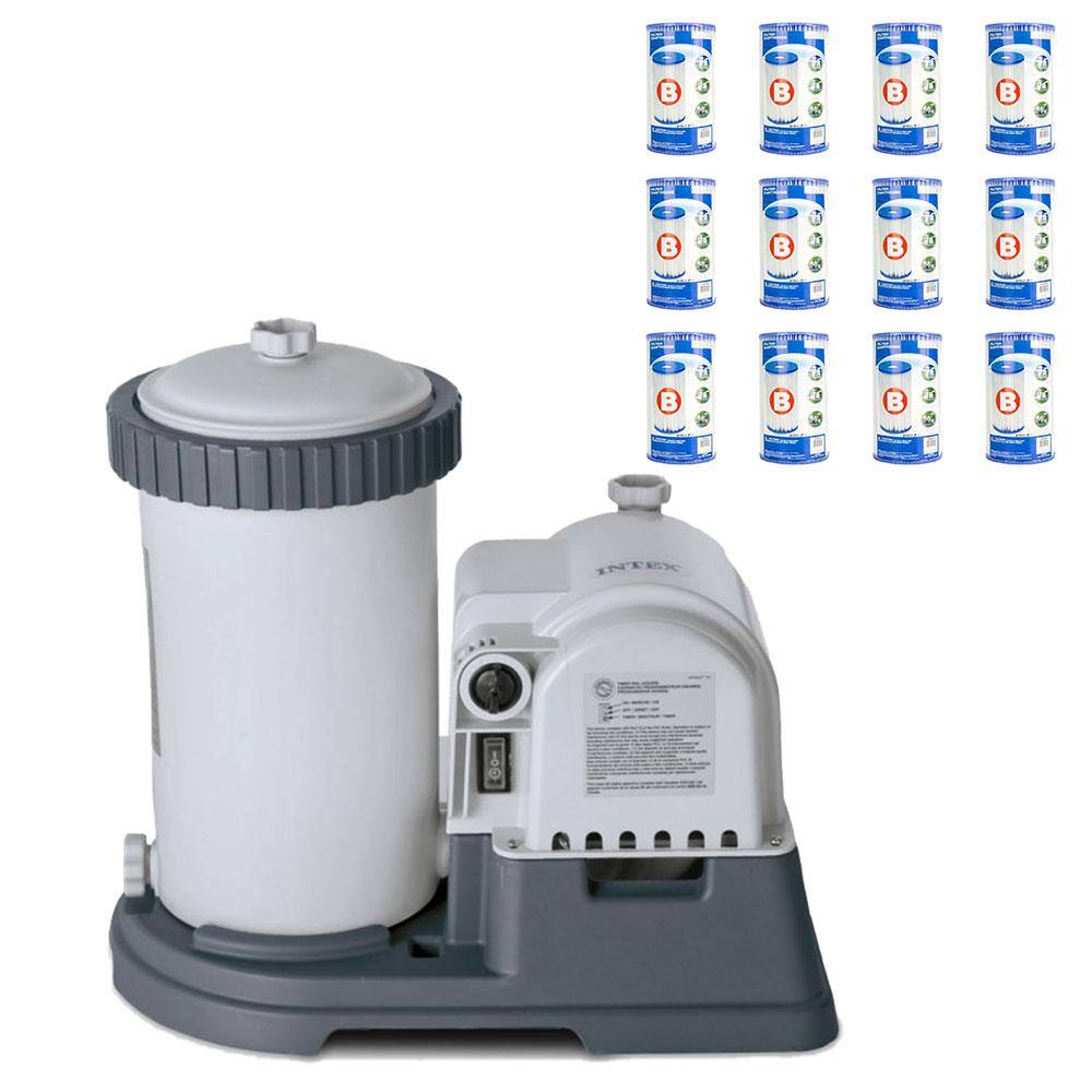 Intex Krystal Clear Pool Pump 1.5 HP + Type B Replacement Cartridge (12 ...