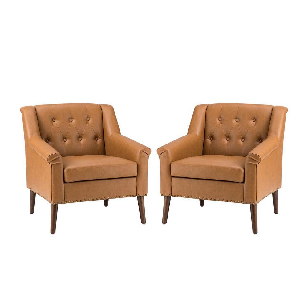 JAYDEN CREATION Nycteus Camel Vegan Leather Armchair with Nailhead Trim ...