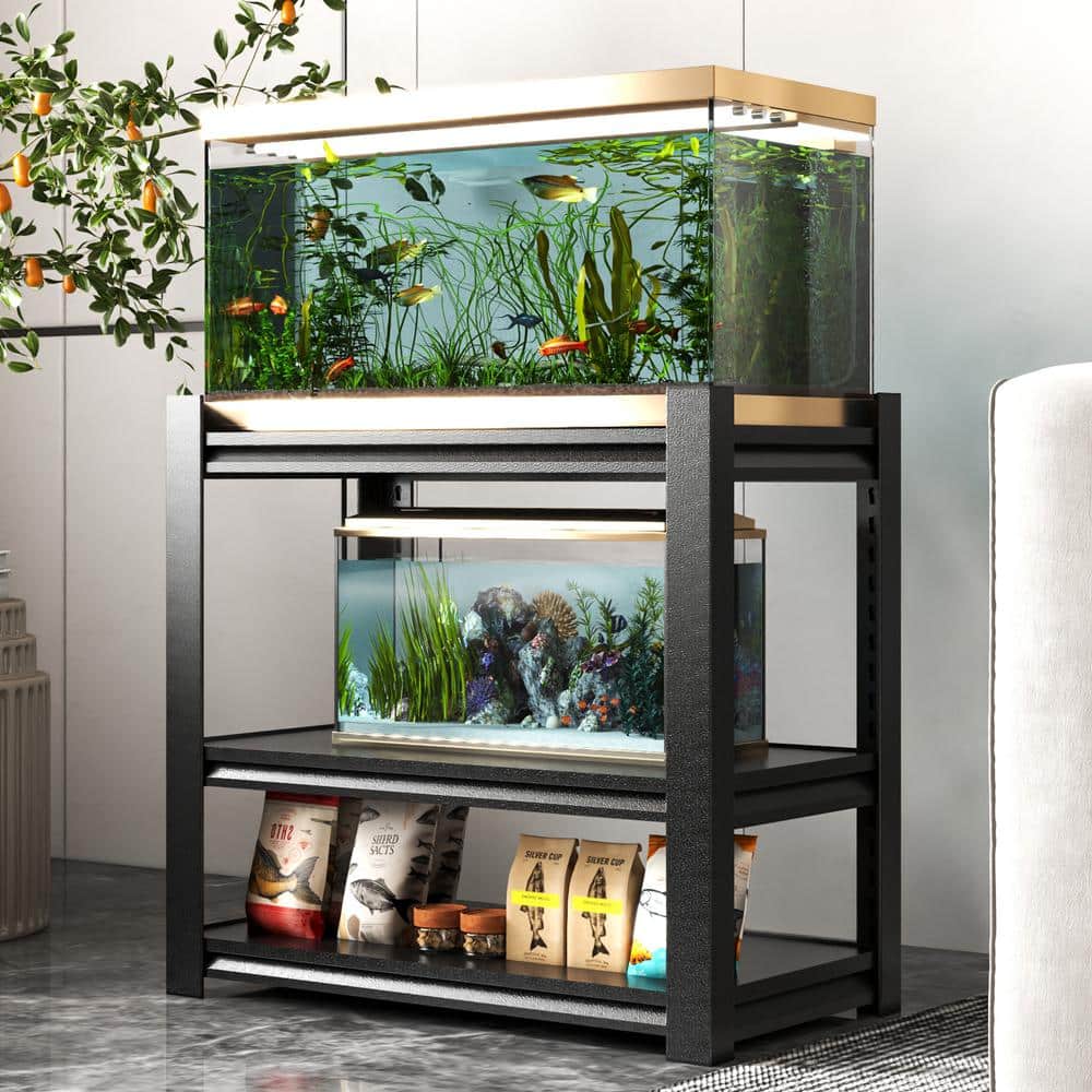 Tenleaf 31.5 in. H 3-Shelf Black Metal Pantry Organizer 40-50 Gal. Fish ...