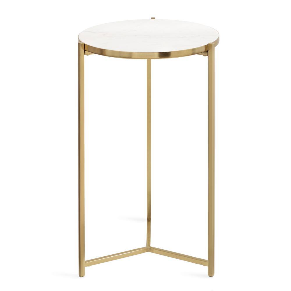 Kate and Laurel Aguilar 15 in. Gold Round Marble End Table 225824 - The ...