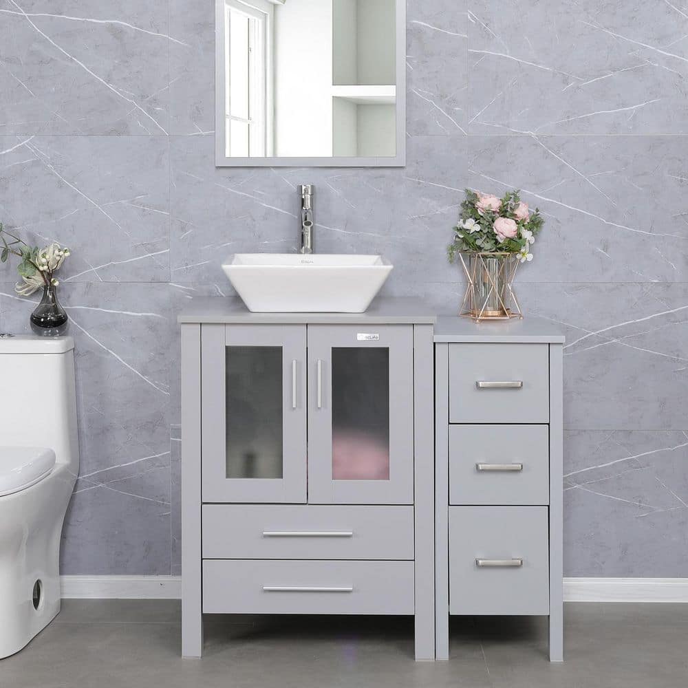 eclife 36 in. W x 20 in. D x 32 in. H Ceramics Single Sink Bath Vanity ...
