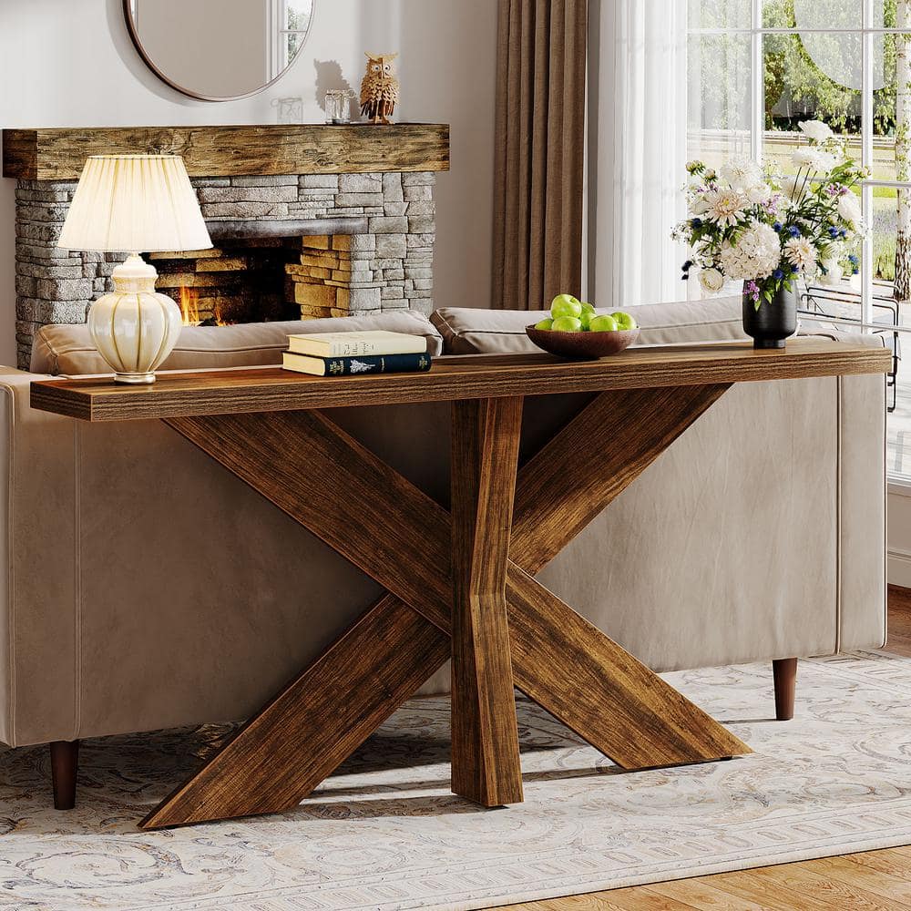 BYBLIGHT 70.9 in. Dark Brown Rectangle MDF Long Console Table with ...