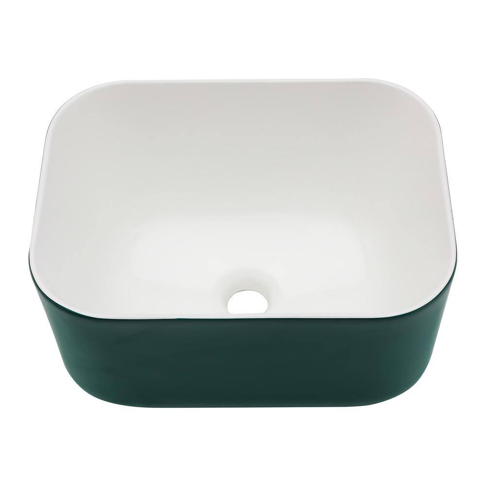 LORDEAR 16 in. W x 12 in. D Matte Green Ceramic Rectangular Bathroom ...