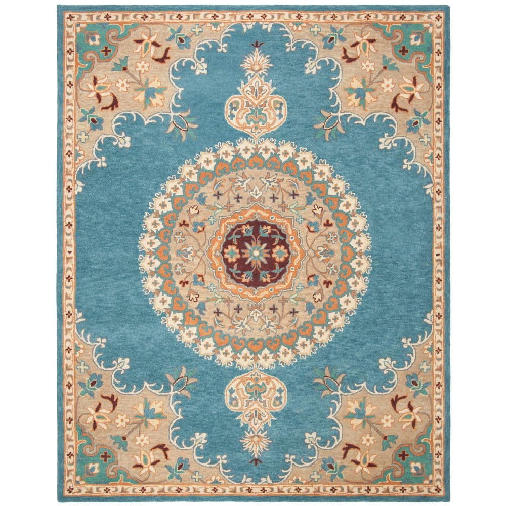SAFAVIEH Heritage 8 ft. x 10 ft. Blue/Beige Border Medallion Area Rug ...