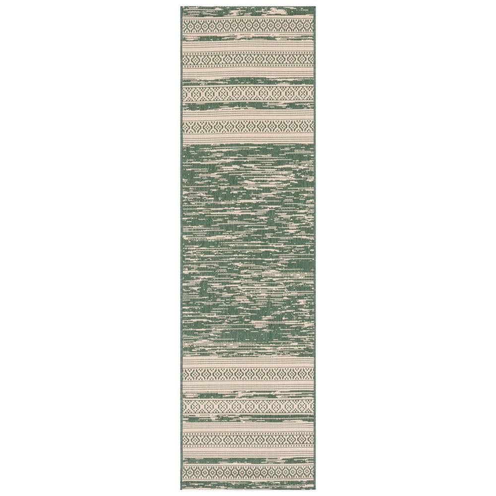 SAFAVIEH Courtyard Dark Green/Beige 2 ft. x 8 ft. Aztec Striped Indoor ...