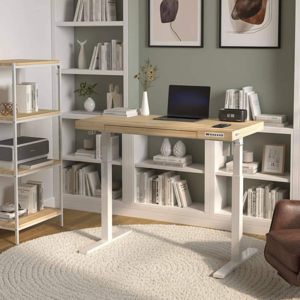 Homy Casa KEAPL 48 in. W Birch Beige Electric Adjustable Standing Desk ...