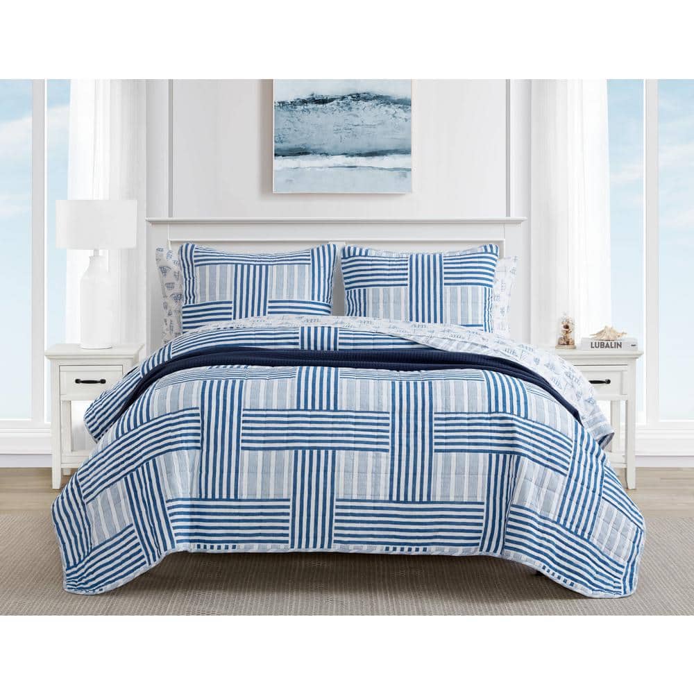 Nautica Seighford 2-Piece Navy Blue Cotton Twin Quilt Set USHSA91218284 ...