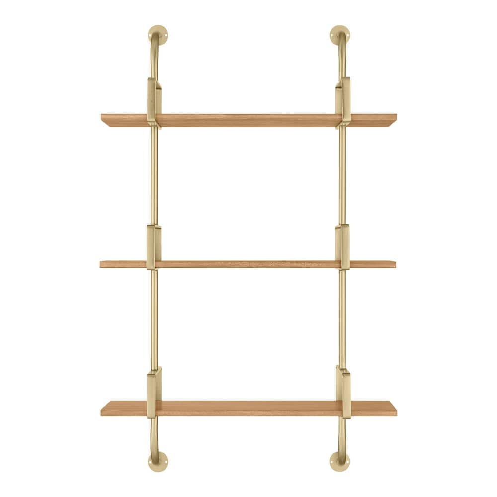 Home Decorators Collection Gold Metal and Natural Wood Wall Shelf (21 ...