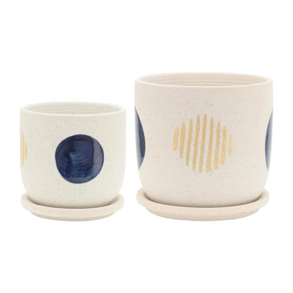 Liv & Skye 6 in. x 6 in. White Stoneware Funky Decorative Saucer Pots ...