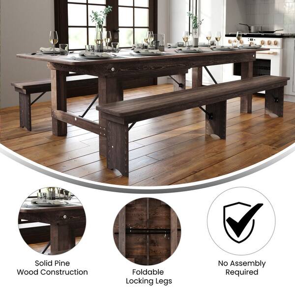 TAYLOR LOGAN Rustic Mahogany Wood 40.0 in. 4 Legs Dining Table Seats 10 DI 522047 TAYLH