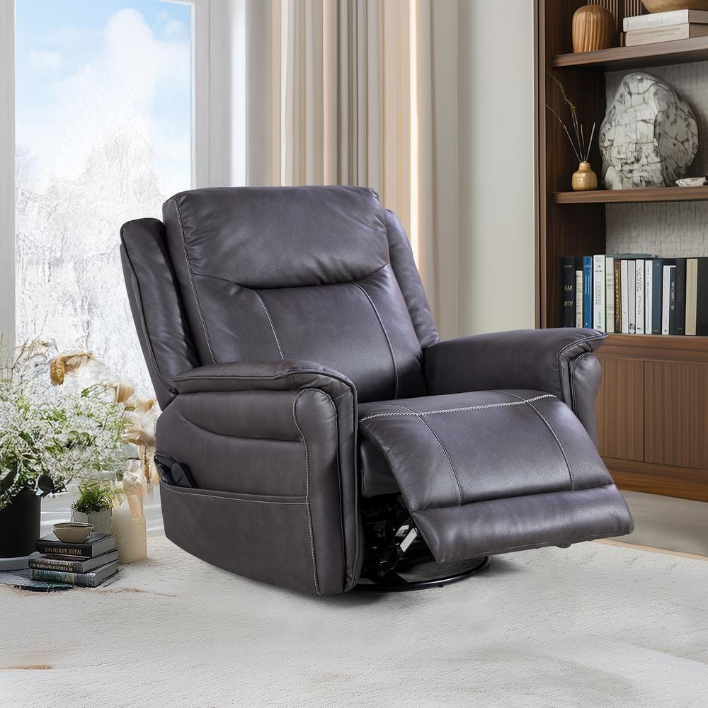 Noble House Silvaris Gray Modern Upholstered Power Swivel Recliner with ...