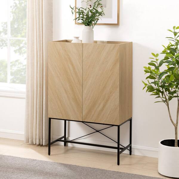 Welwick Designs Coastal Oak Wood Modern Accent Cabinet with Metal Legs HD9466