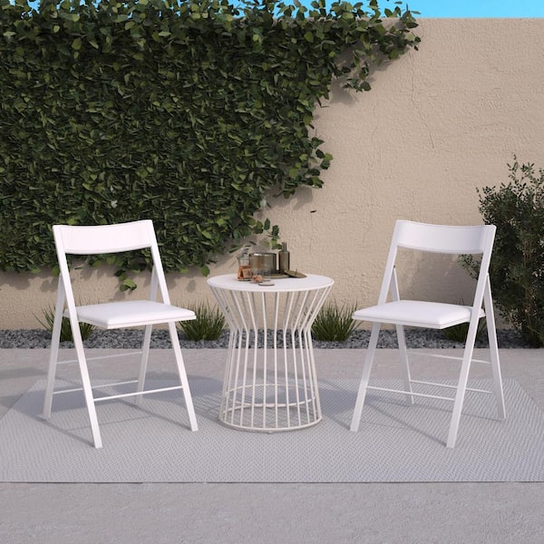 Cosco Modern White Slim Line Vinyl Padded Folding Chairs 2 Pack 14724WWM2E