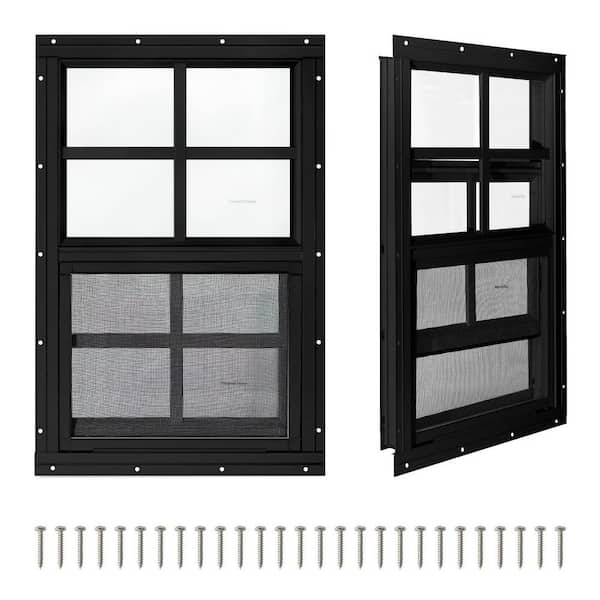 OGETFUUR 12 in. x 18 in. Small Black Sliding Windows with Tempered ...