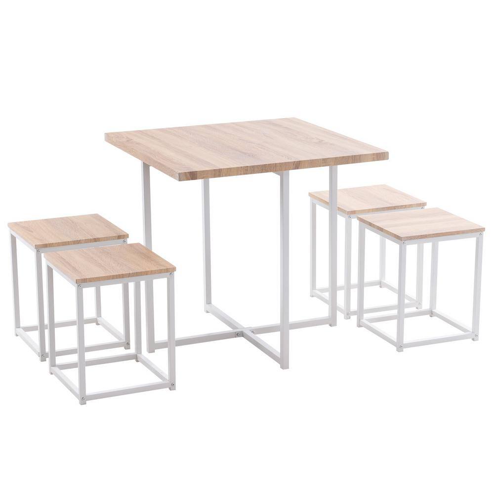 Winado 5-Piece Square MDF Wood Top Beige Dining Table Set 303868583181 ...