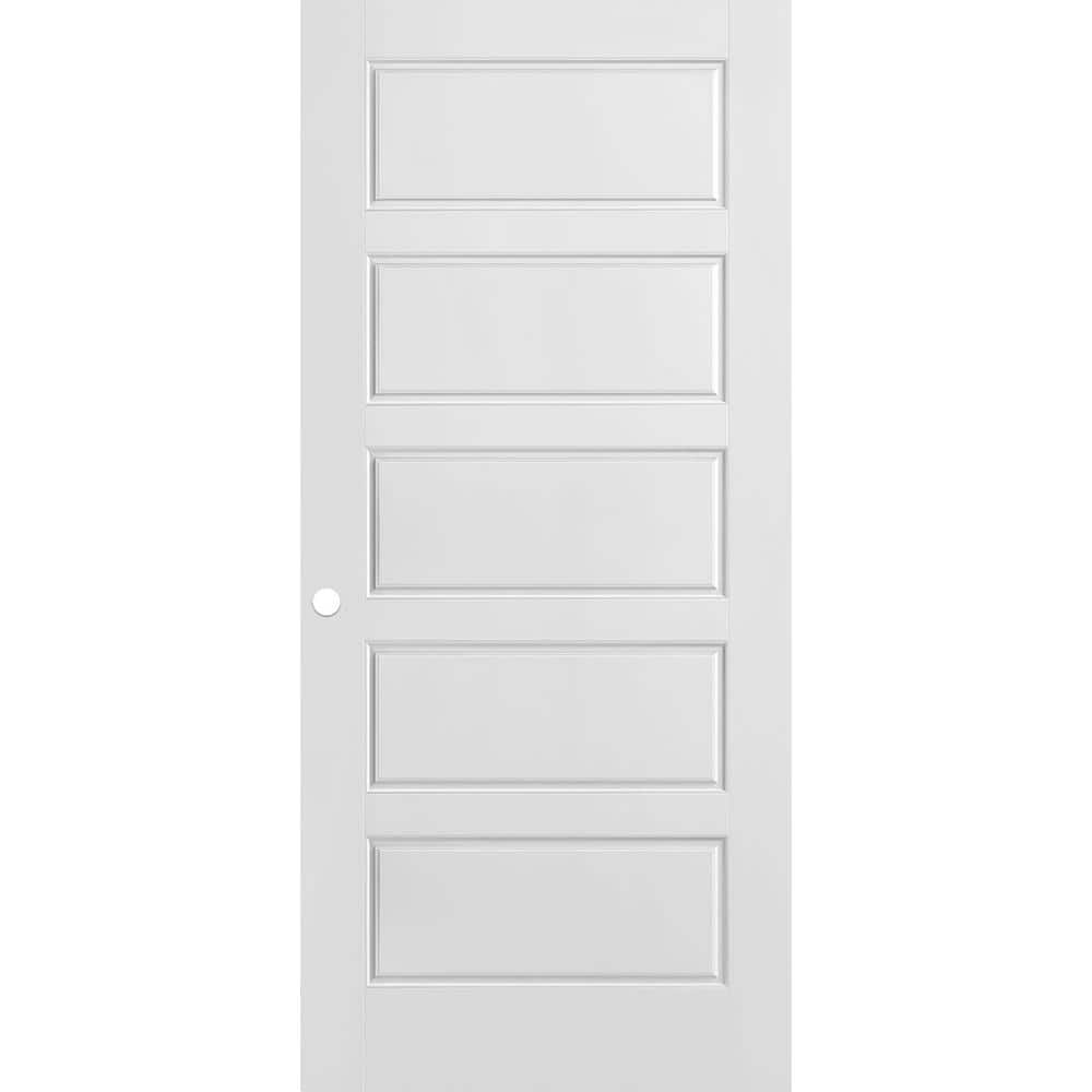 Masonite 32 in. x 80 in. 5-Panel Riverside Left-Hand Solid Primed ...