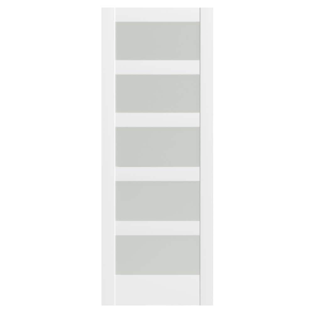 TENONER 30 in. x 80 in. MDF, Frosted Glass, White, Finished, 5 Panel ...