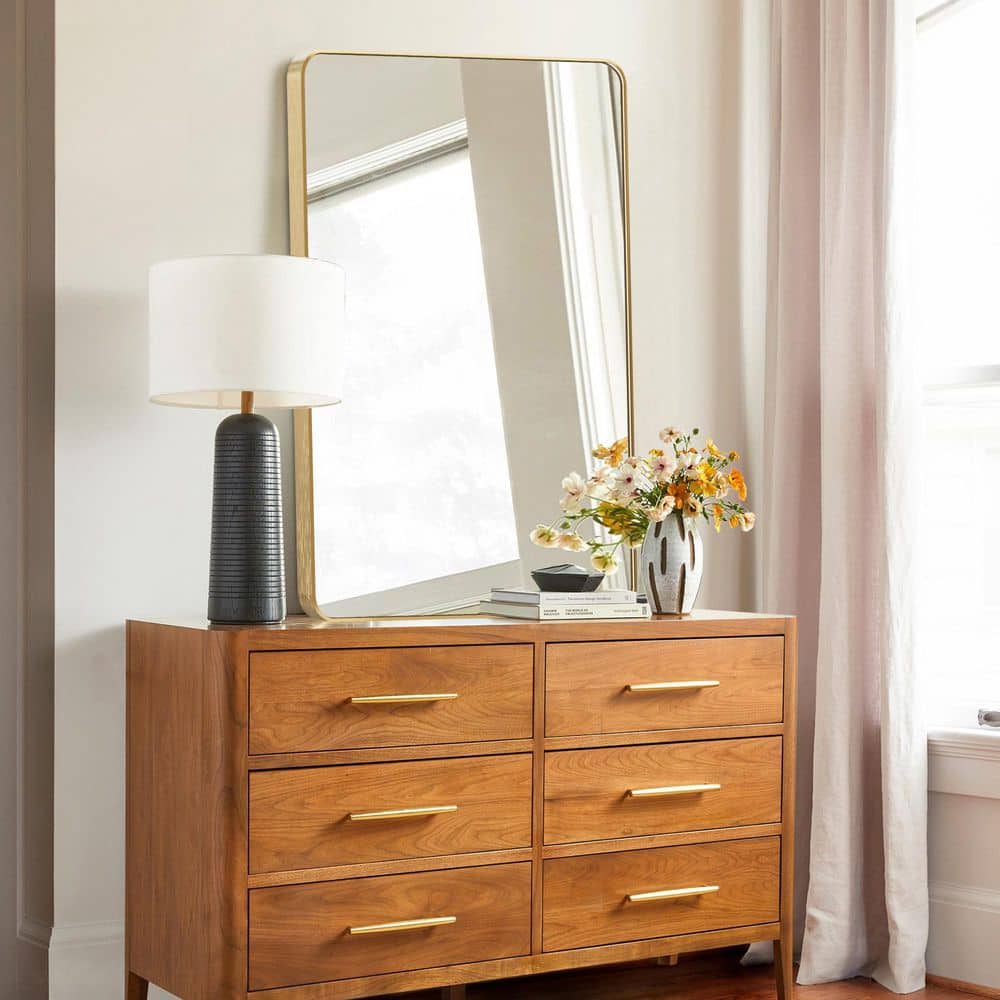 Sxiawe 20 in. W x 30 in. H Modern Rectangular Aluminum Alloy Gold ...