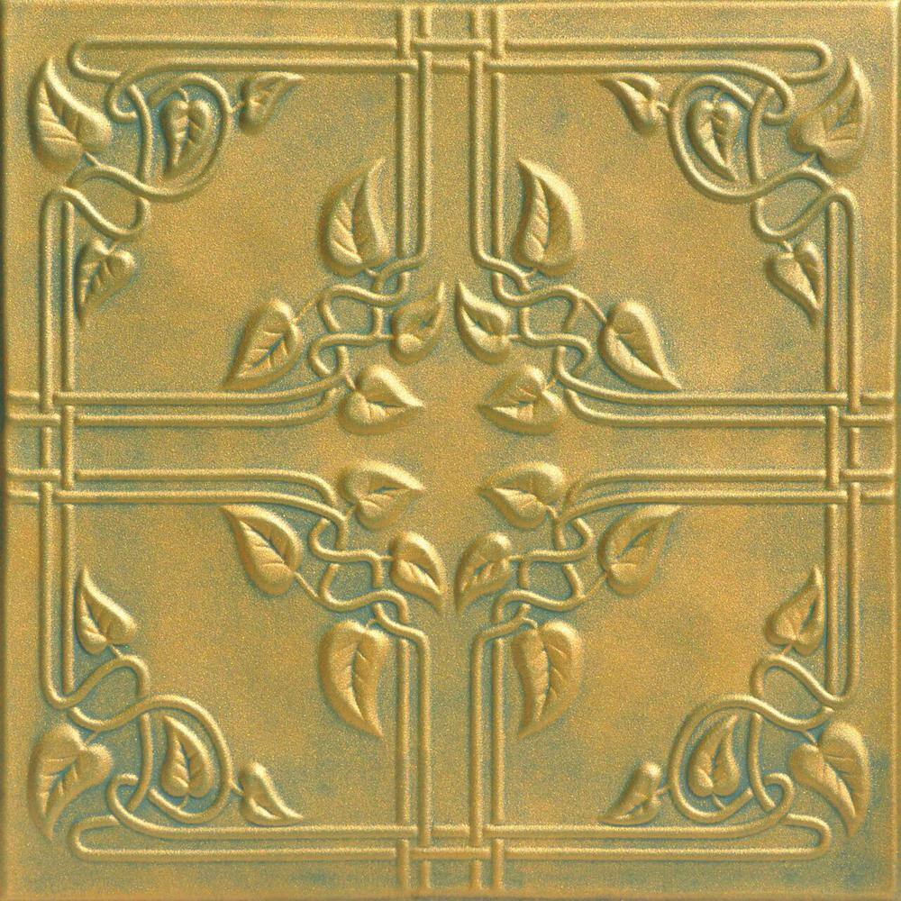 A La Maison Ceilings Ivy Leaves Green Gold Patina 1.6 ft. x 1.6 ft ...