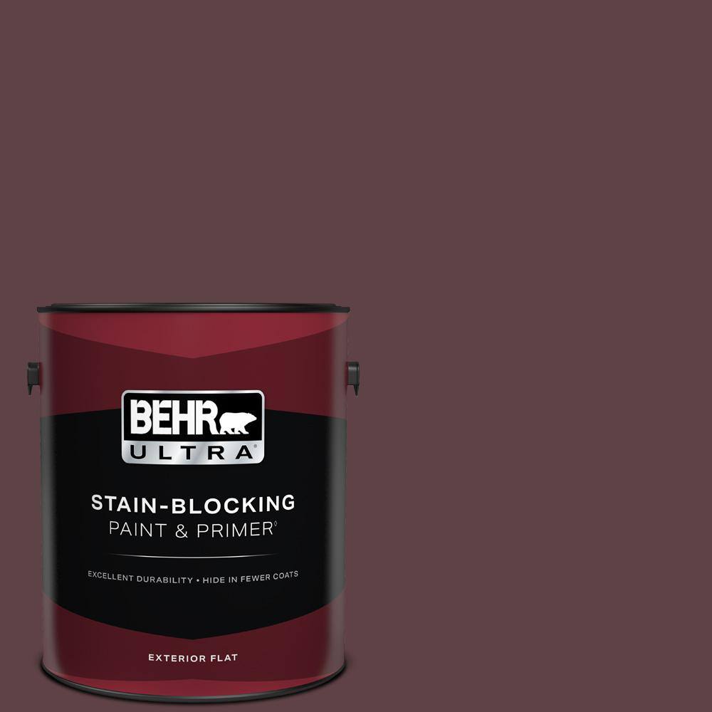 BEHR ULTRA 1 gal. #110F-7 Deep Garnet Flat Exterior Paint & Primer ...