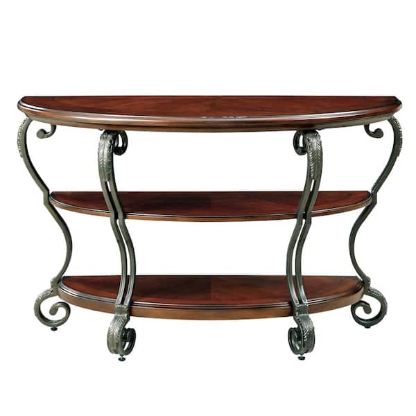 Furniture of America Nestillia 48 in. Brown Half Circle Wood Console Table with 2 Shelf IDF 4326S The Home Depot